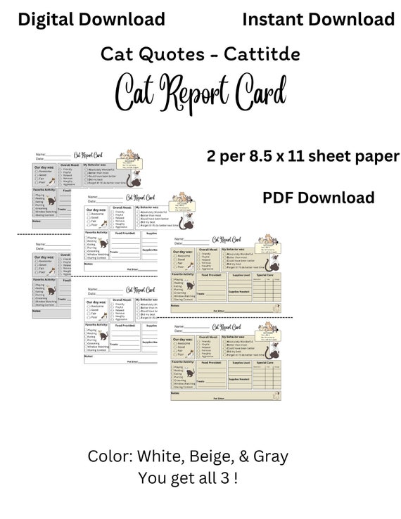 Cat Report Card Pet Report Card Cat Sitter Report Cat - Etsy