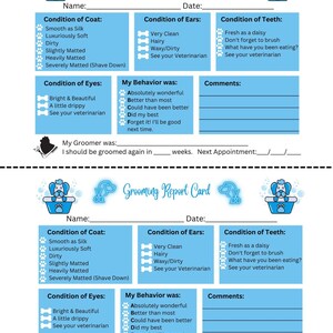 Groomer Report Card, Dog Grooming, Grooming Form, Grooming, Digital ...