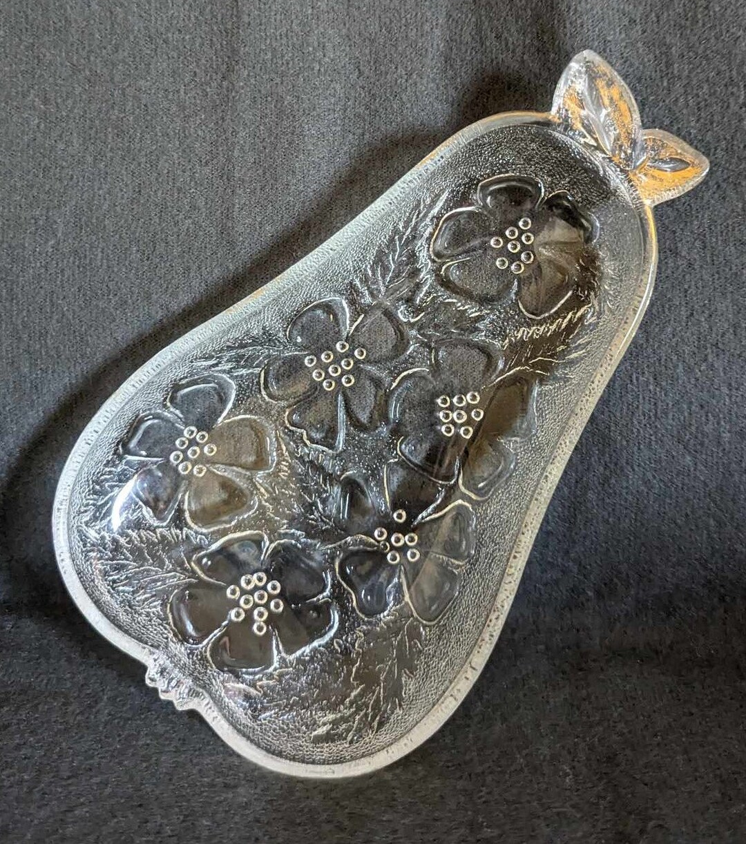 Vintage 1960's Pear Shape Glass Dish With Embossed Dogwood Floral ...