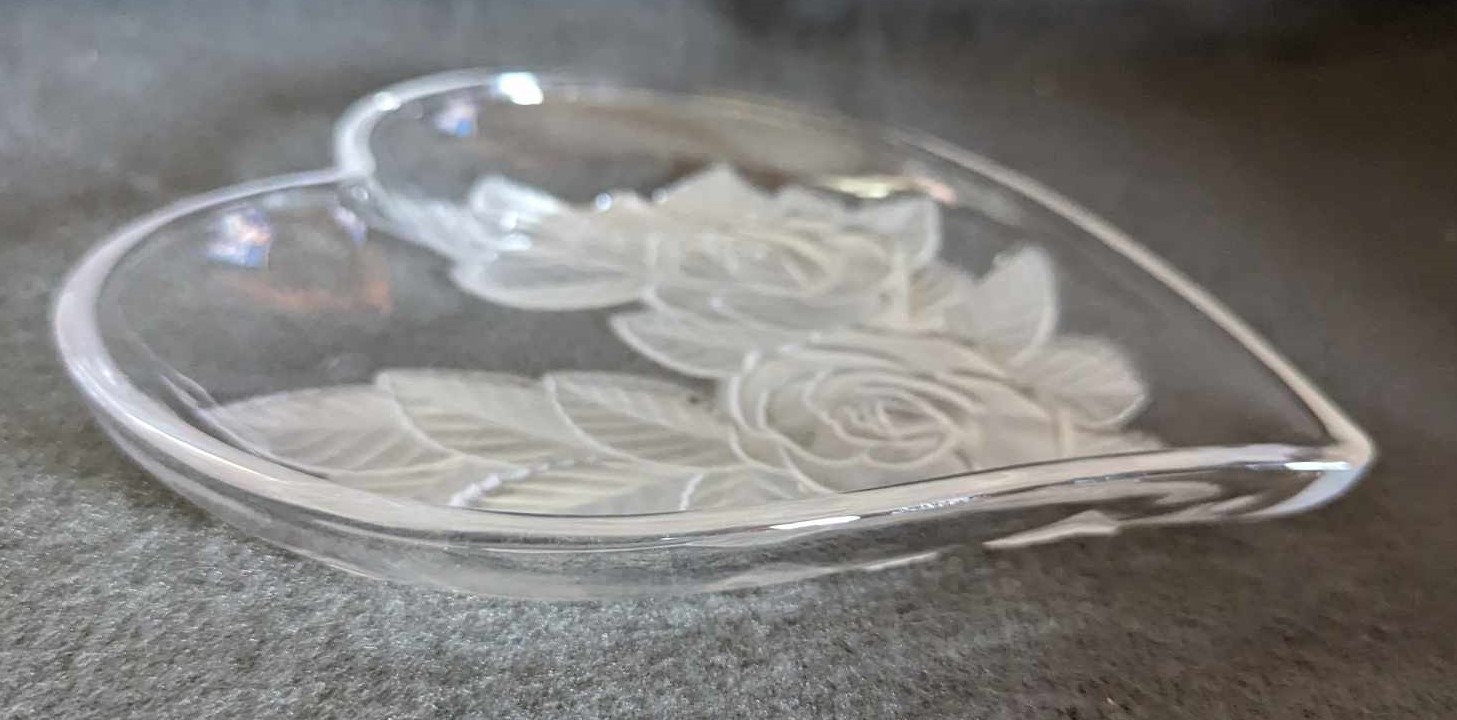 Vintage Heart Shaped Clear Glass Dish Featuring Large Embossed Frosted ...