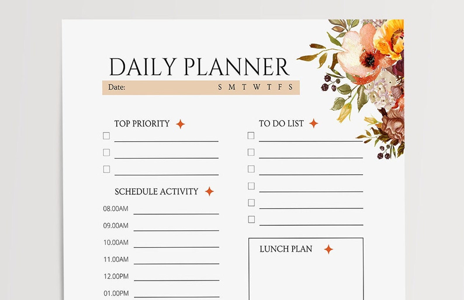 Printable Daily Planner, Printable Daily Planner Sheet, PDF Printable ...