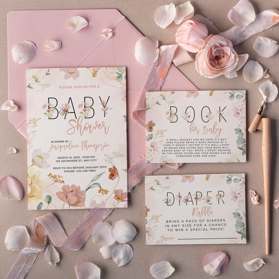 Pink Baby Shower Invitation Invitation Set Floral 5x7 Invite - Etsy