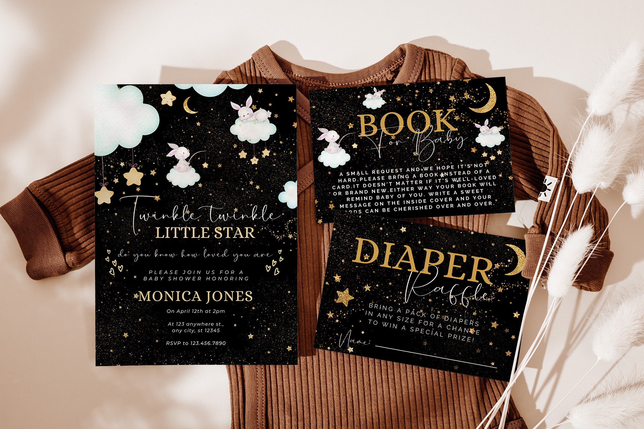 EDITABLE Bundle Twinkle Little Star Baby Shower Invitation, Set, Sky ...