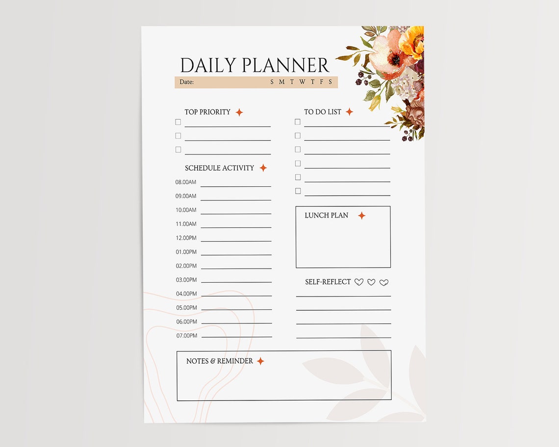 Printable Daily Planner, Printable Daily Planner Sheet, PDF Printable ...