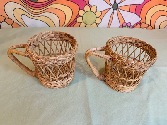 Set (2) of Vintage Wicker Picnic Cup Holders / VTG Ho… - Gem