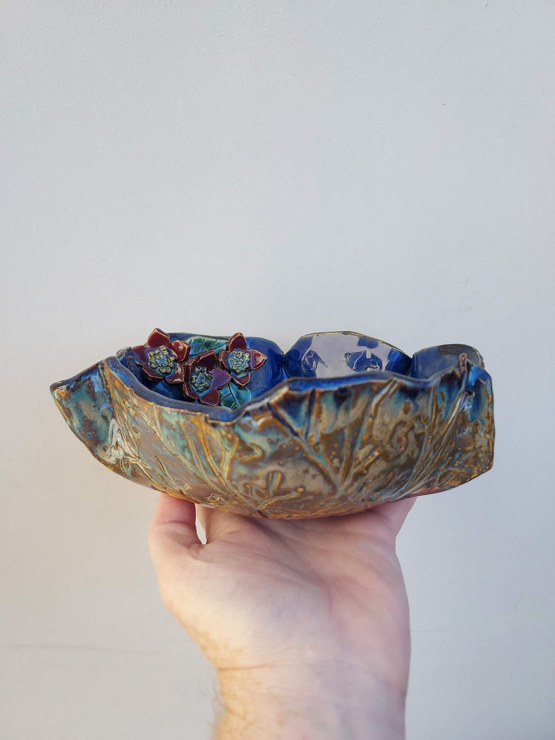 Handmade Ceramic Pottery Slab Bowl W/flowers and Branches - Etsy