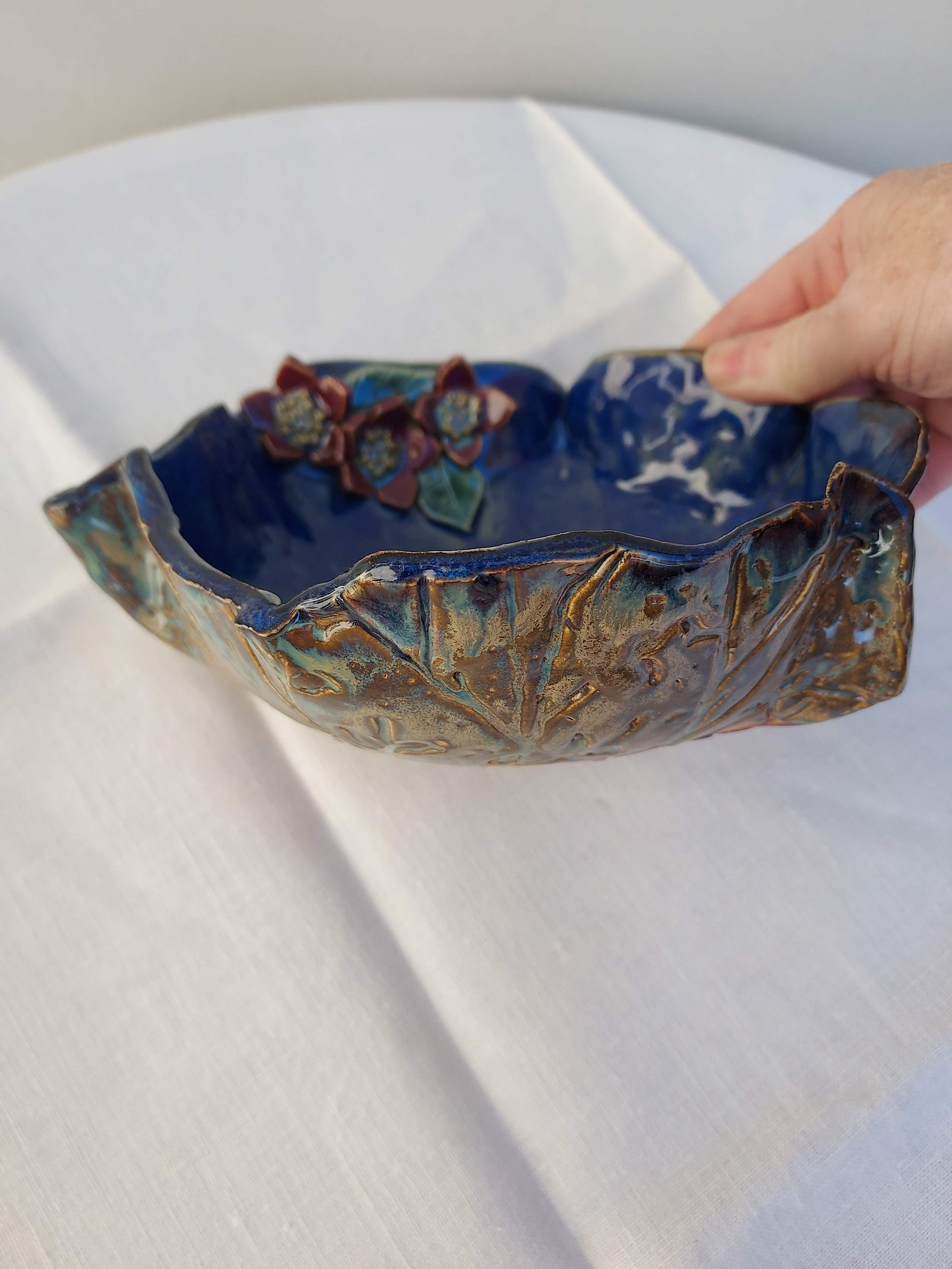 Handmade Ceramic Pottery Slab Bowl W/flowers and Branches - Etsy