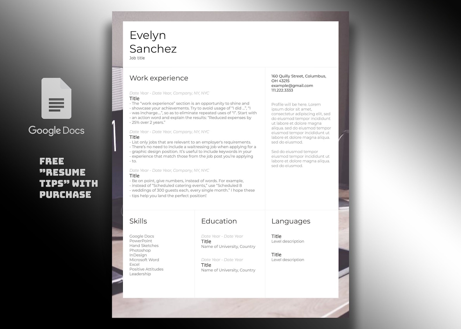 Customizable Resume Template for Google Docs, Resume and Cover Letter ...