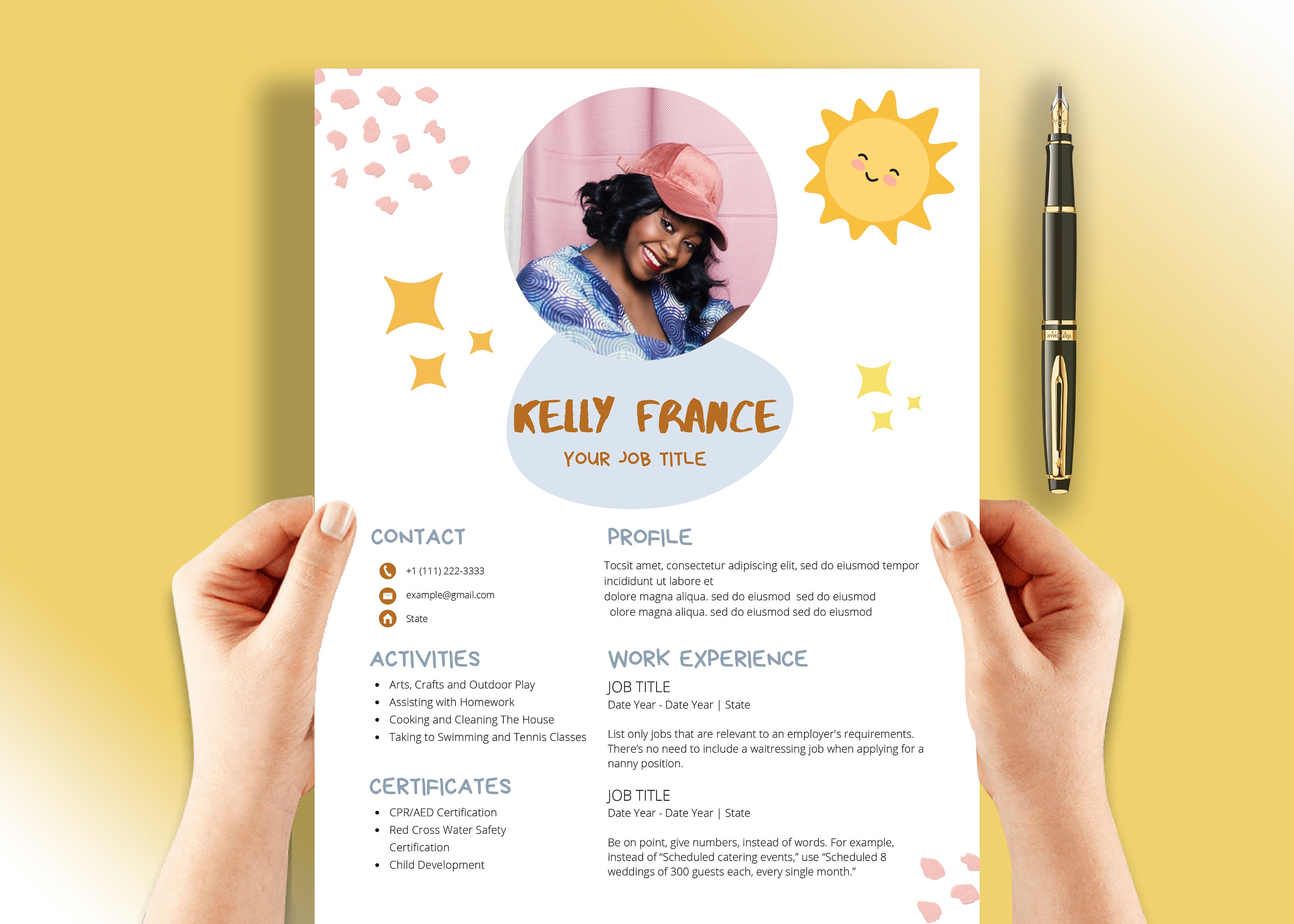 Fun Organic Resume Template for Canva, Nanny Teacher CV (digital ...