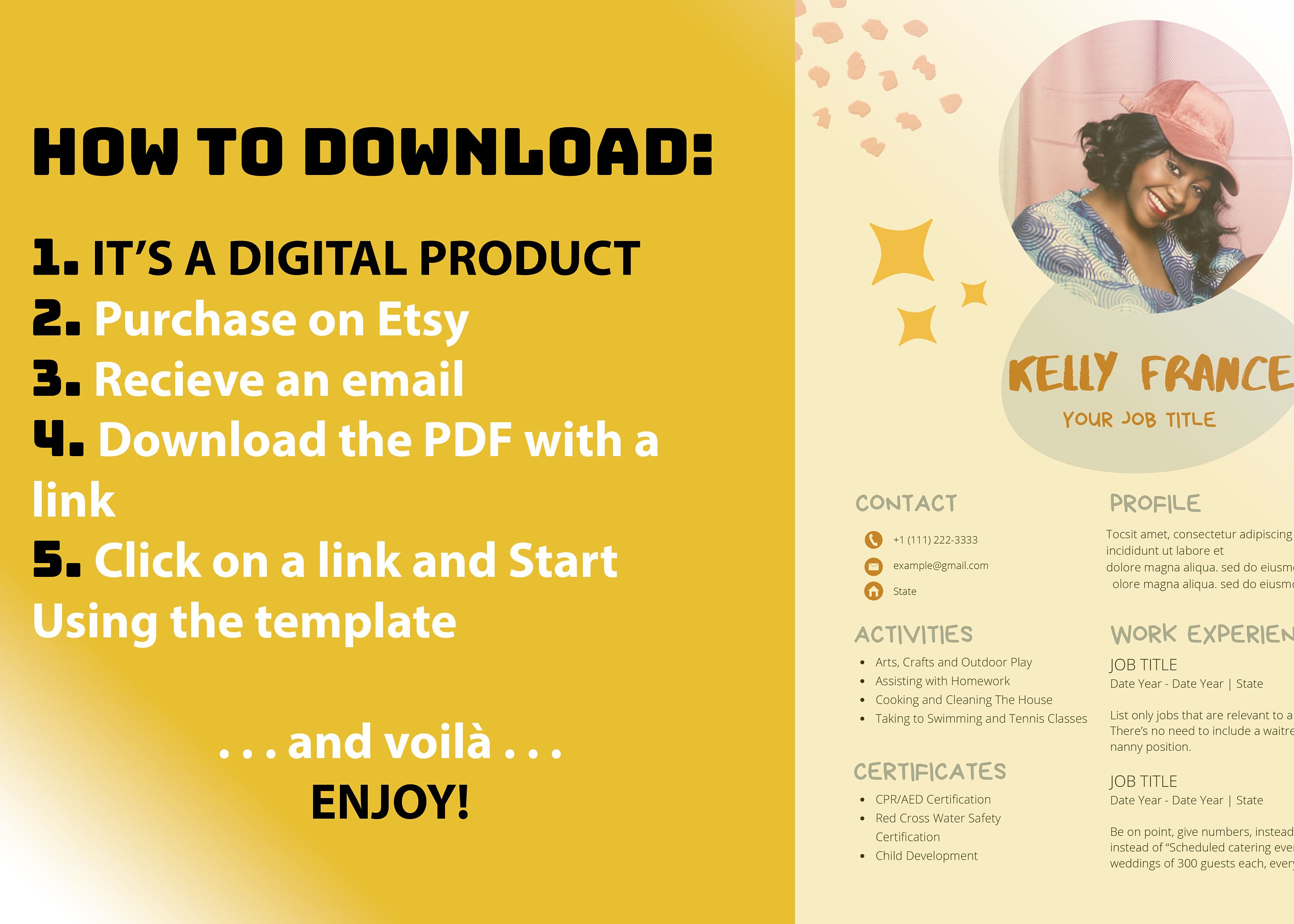Fun Organic Resume Template for Canva, Nanny Teacher CV (digital ...