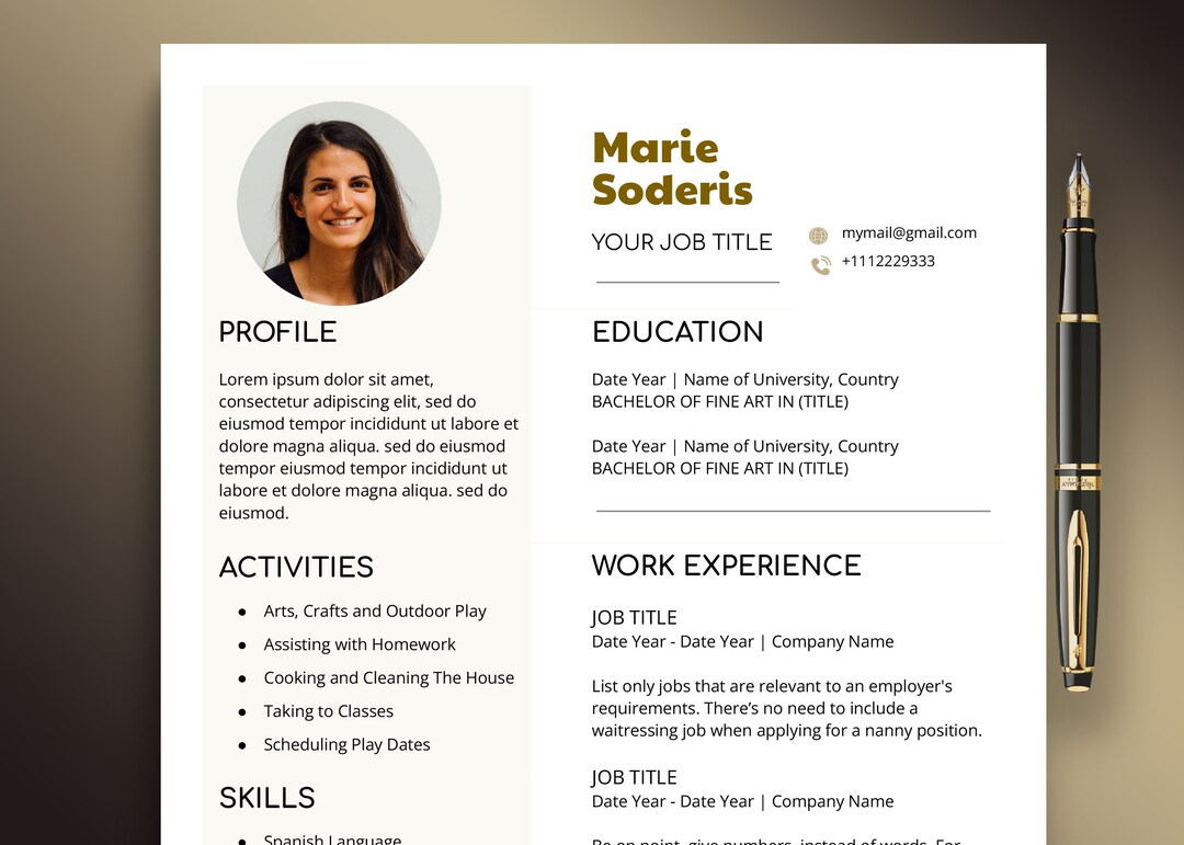 Nanny Resume Template and Cover Letter for Google Docs, Customizable ...