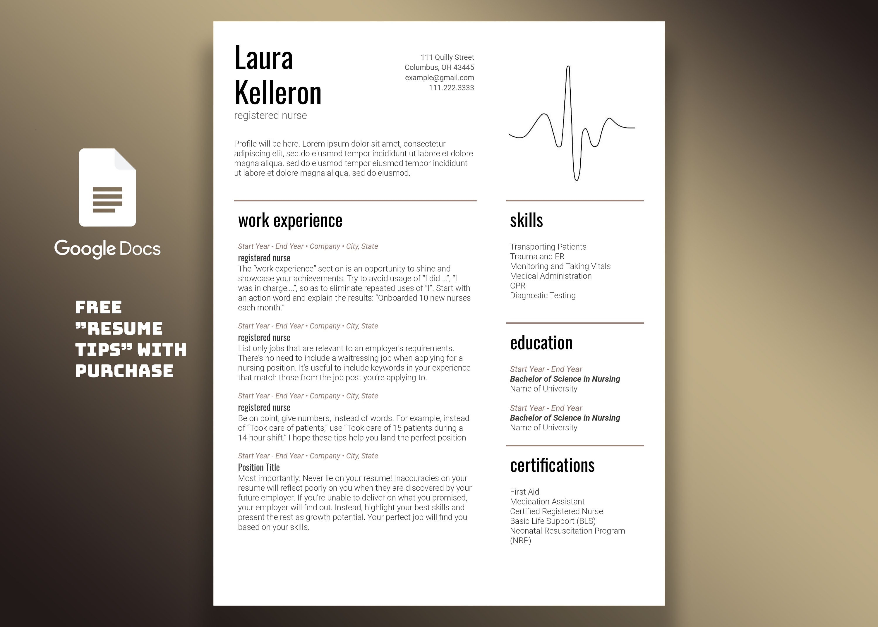 Nurse Resume and Cover Letter in Google Docs, CV Template, Professional ...