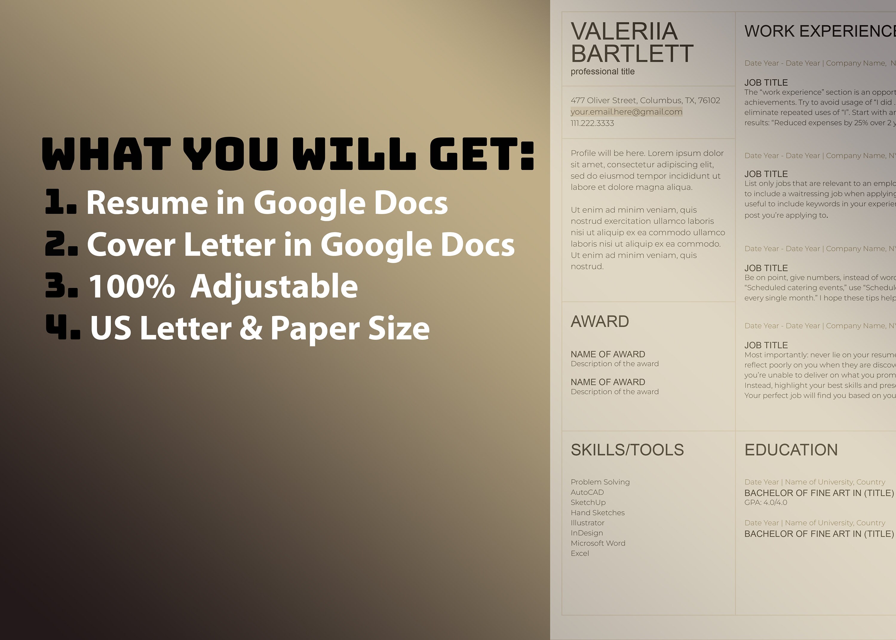 Resume Template for Google Docs, Cover Letter Template, Modern and ...