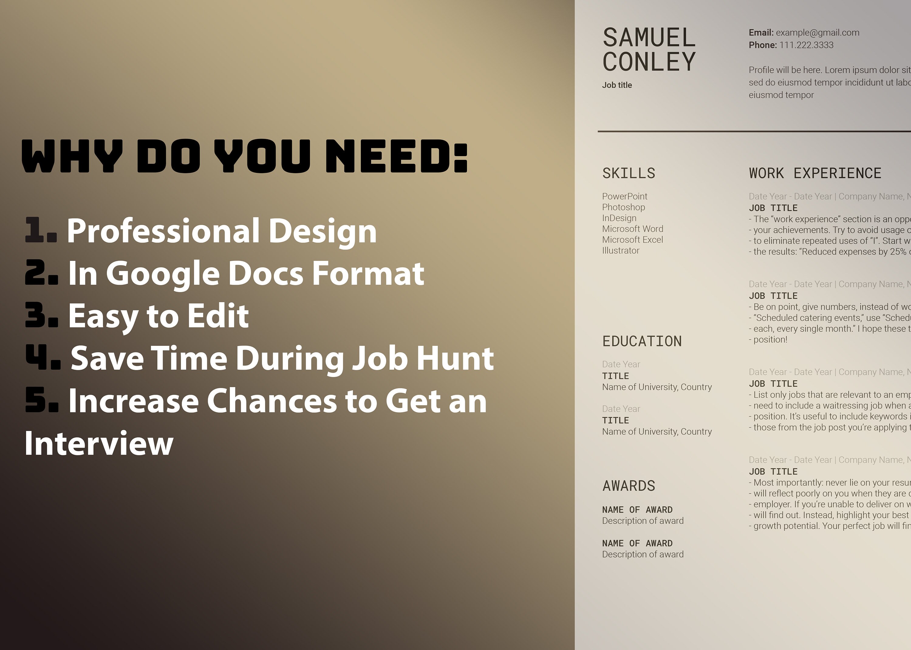 Customizable Resume Template for Google Docs Cover Letter - Etsy