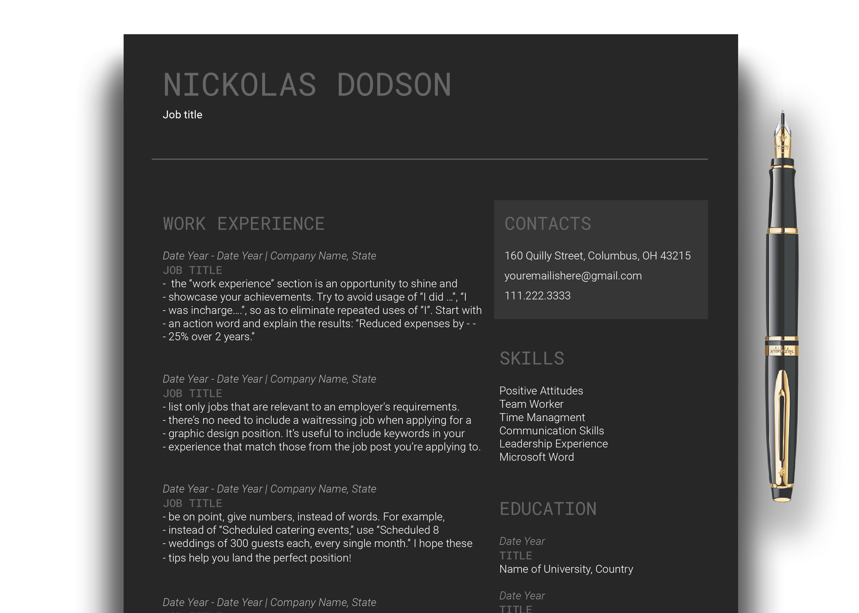Resume Template for Google Docs, Minimalistic Design, Customizable to ...