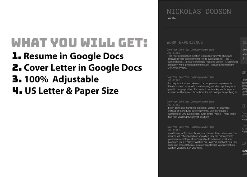 Resume Template for Google Docs, Minimalistic Design, Customizable to ...