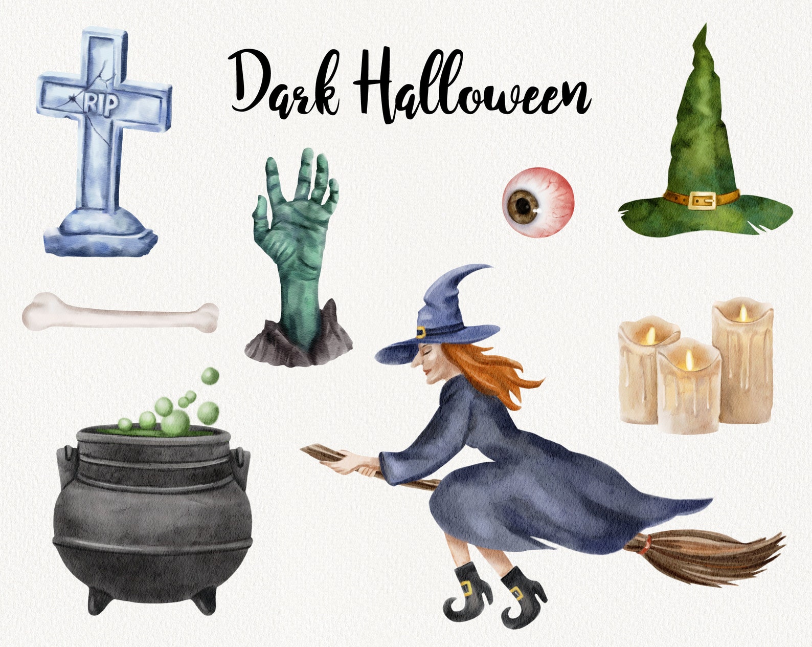Happy Halloween Clipart Watercolor Pumpkin Tree Witch Hat - Etsy