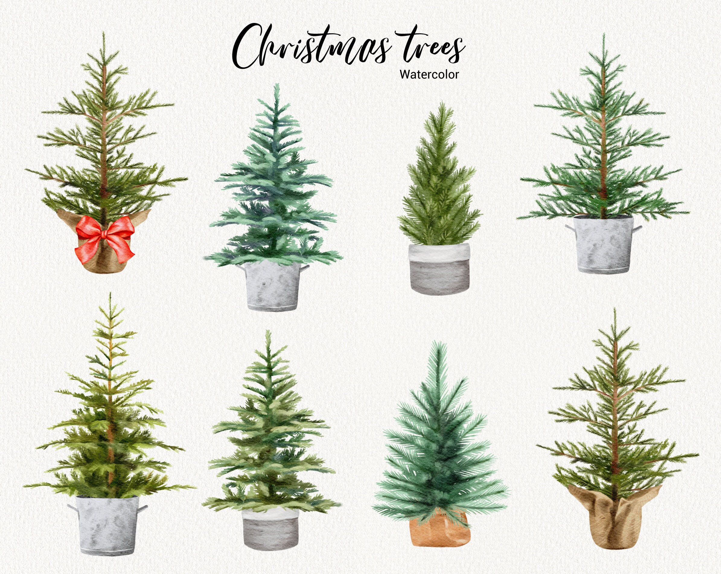 Watercolor Christmas Tree Clipart Rustic Christmas Christmas - Etsy