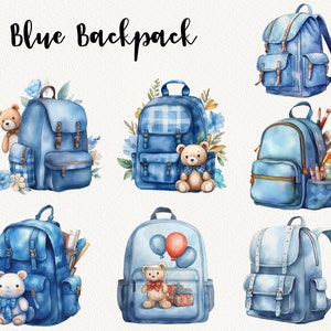 Watercolor Blue Backpack clipart, Back to School, Planner Clip Art ...
