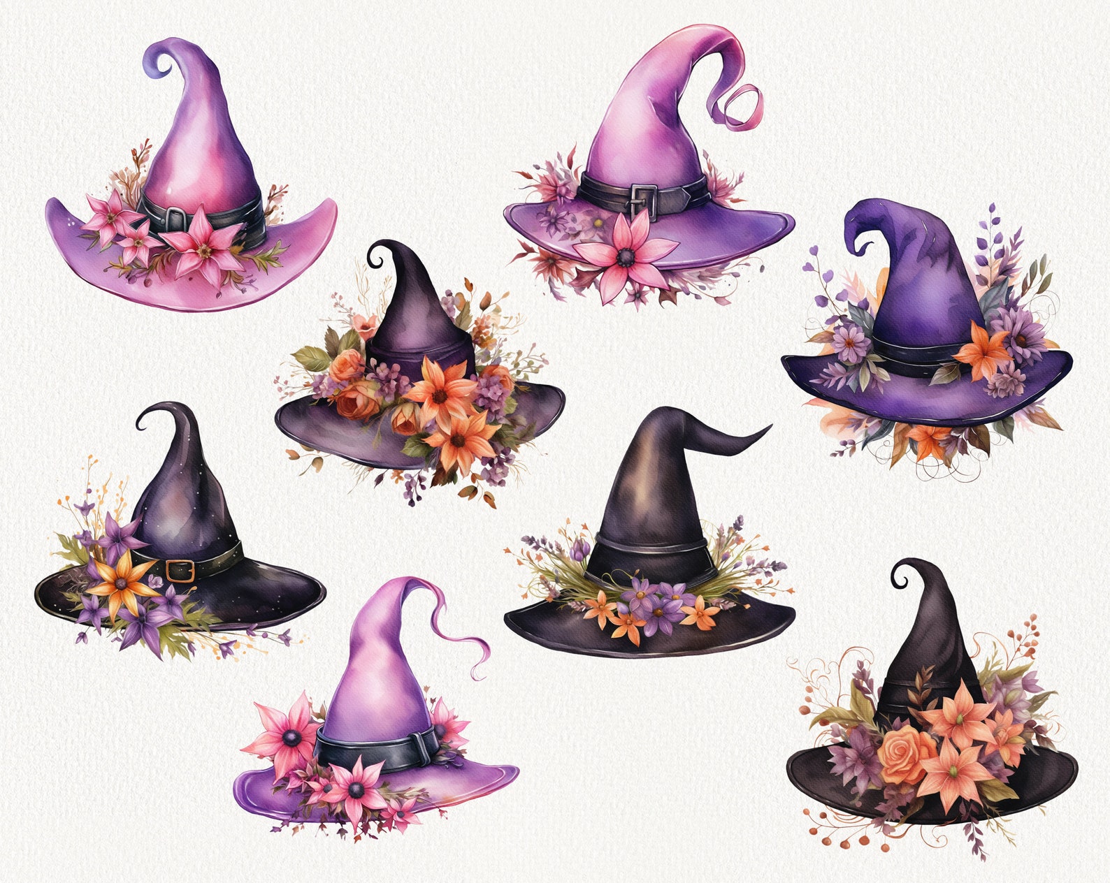 Watercolor Witch Hats Clipart, Cute Happy Halloween, Witches Clip Art ...