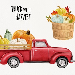 Fall Autumn Truck Clipart, Watercolor Harvest Car With Pumpkins, Autumn ...