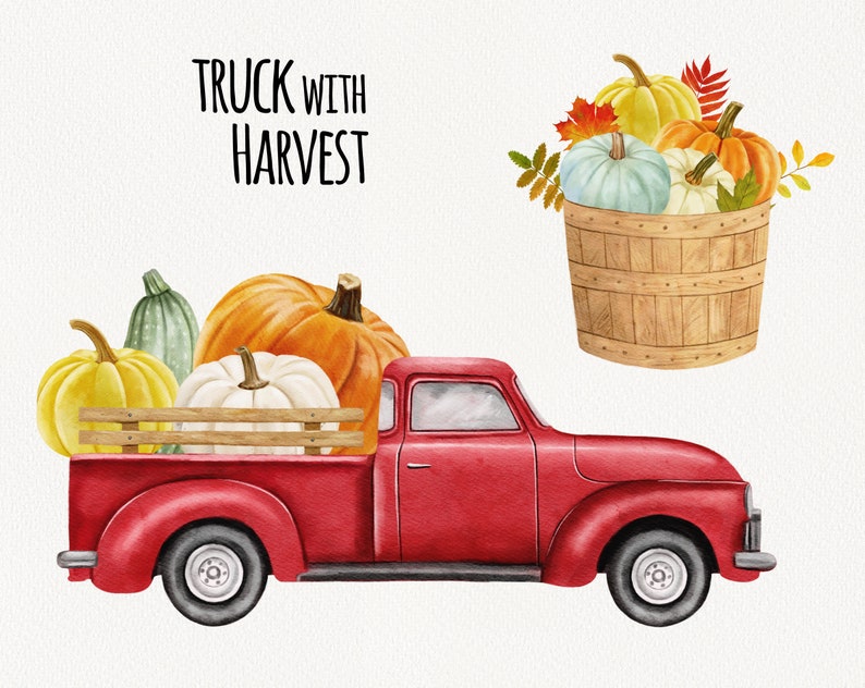 Fall Autumn Truck Clipart Watercolor Harvest Car With - Etsy