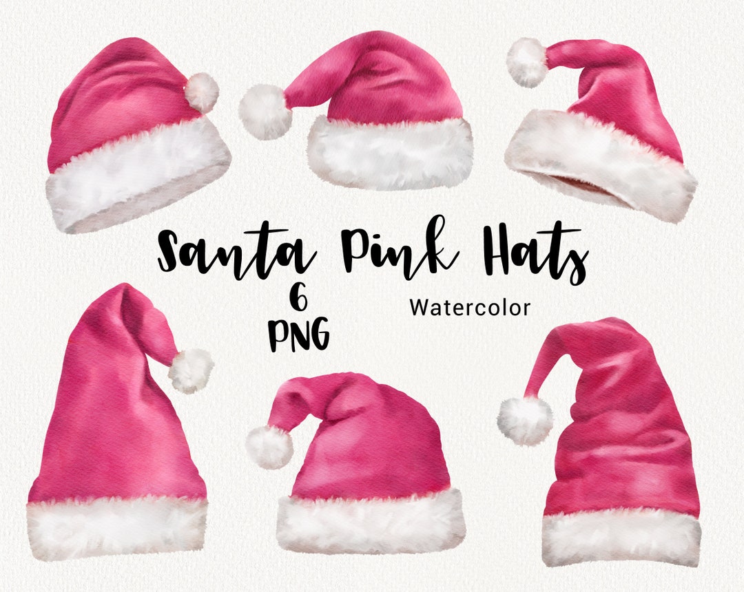 Santa Pink Hats Clipart, Watercolor Christmas Clipart, Winter Holiday ...