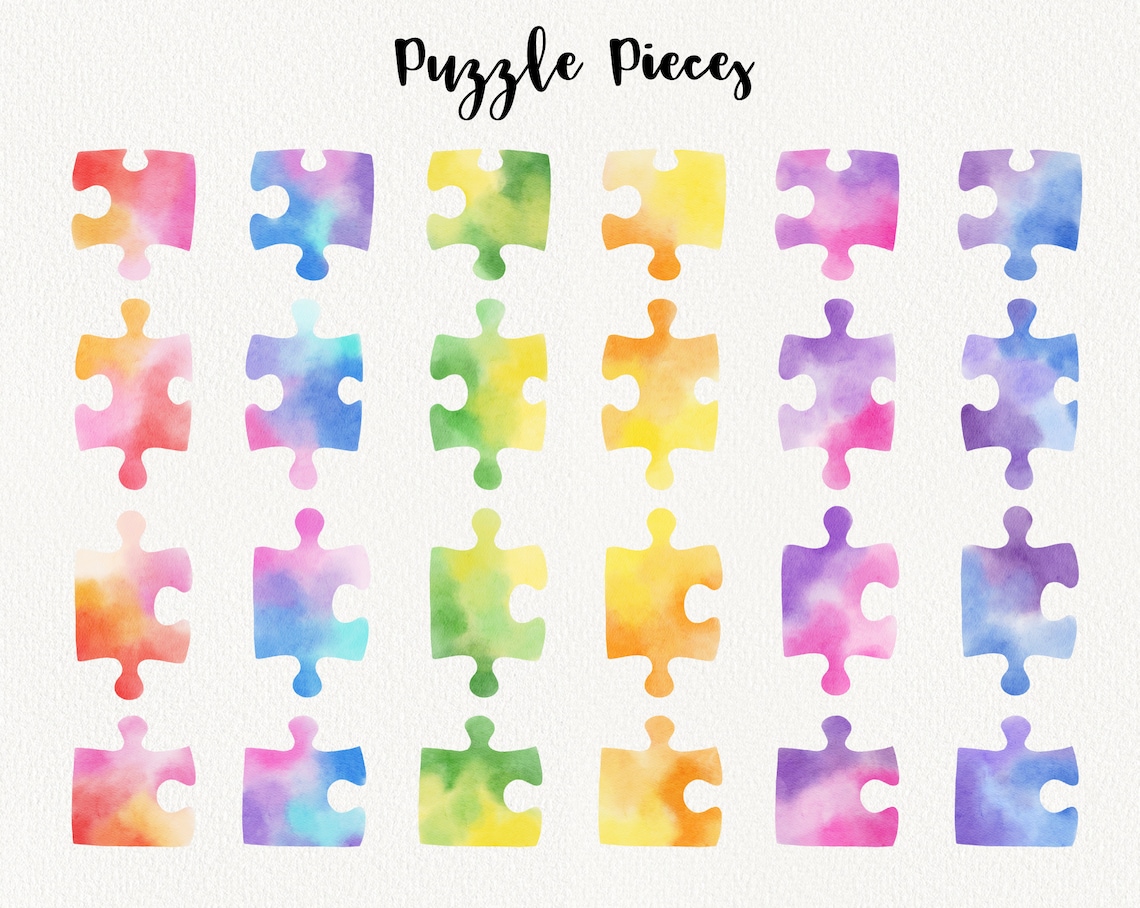 Watercolor Puzzle Pieces Clipart Kid's Toys Rainbow - Etsy