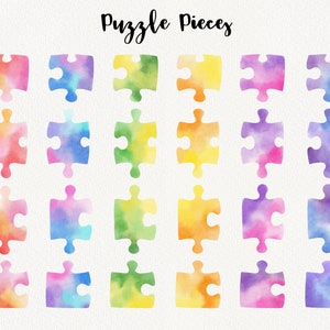 Watercolor Puzzle Pieces Clipart, Kid's Toys, Rainbow Puzzle, Learning ...