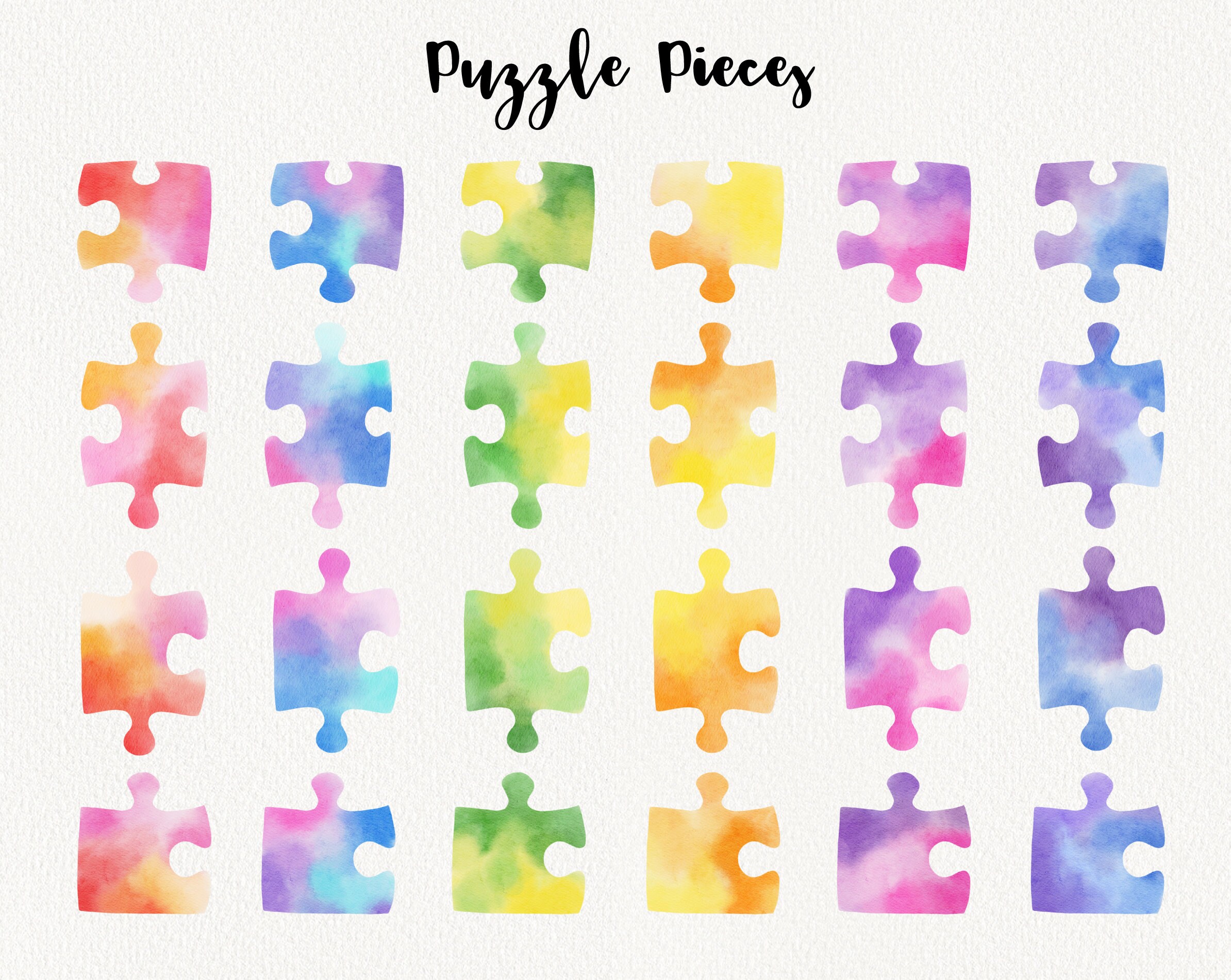 Watercolor Puzzle Pieces Clipart Kid's Toys Rainbow - Etsy