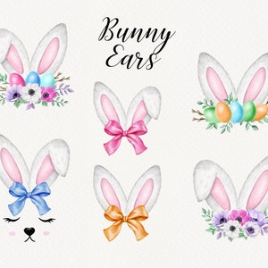 Watercolor Easter Bunny Ears Clipart, Cute Bunny Face Clip Art, Easter ...