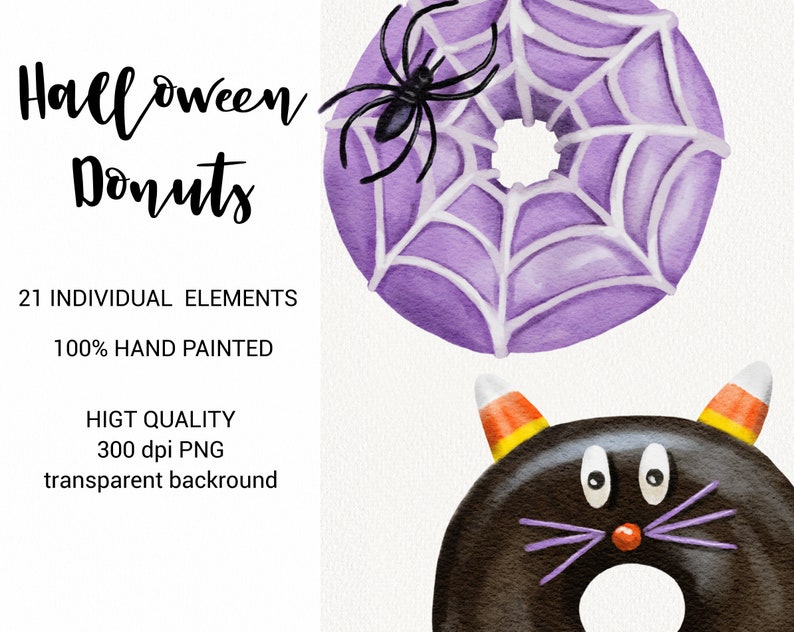 Happy Halloween Clipart Watercolor Cute Halloween Donuts - Etsy
