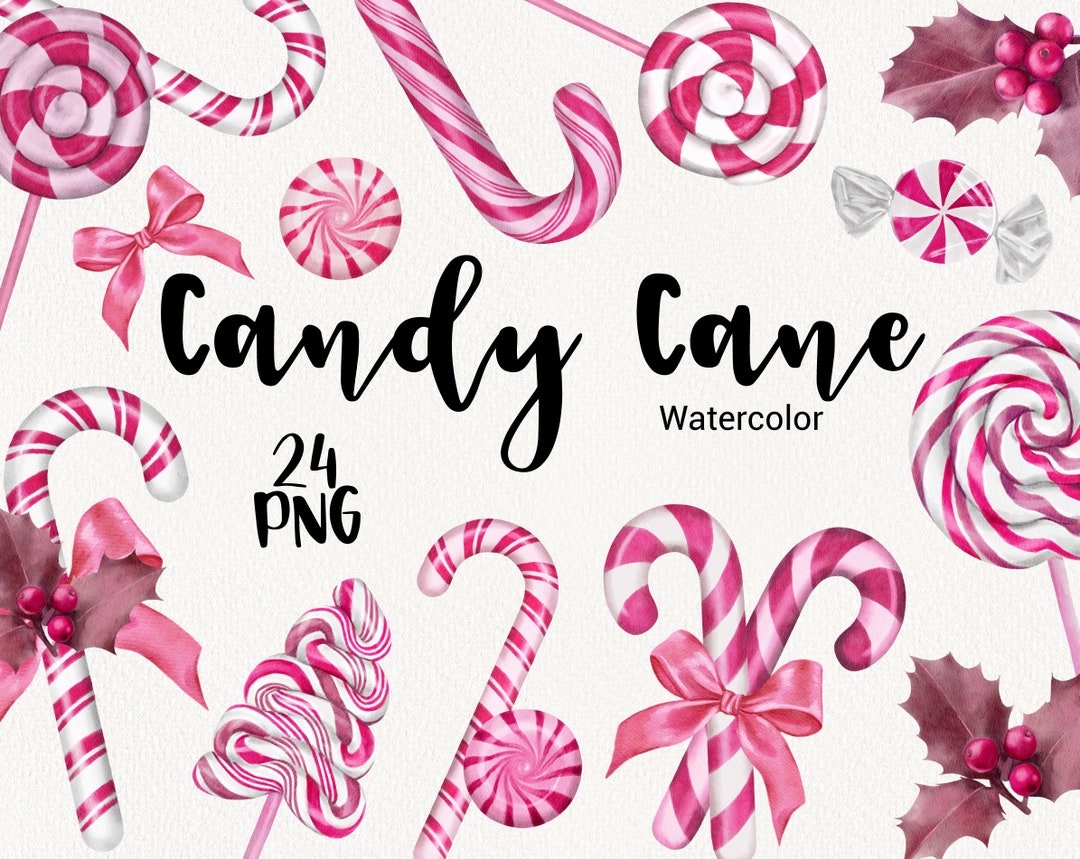 Watercolor Candy Cane Clipart, Cute Christmas Clip Art, Pink Sweets ...