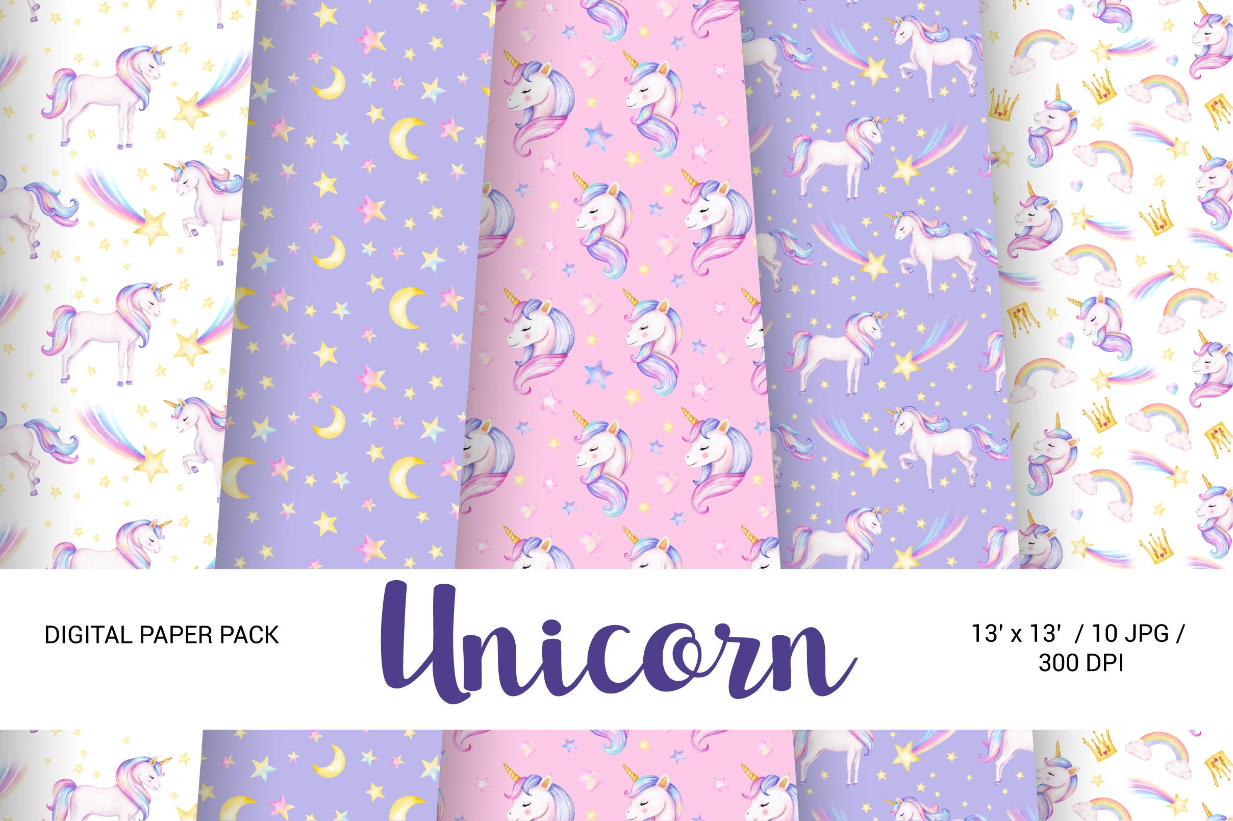 Watercolor Unicorns Digital Paper Pack Rainbow Unicorns - Etsy