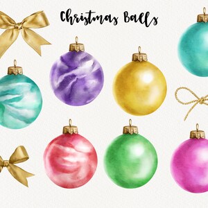 Christmas Balls Clipart, Watercolor Ornaments Clip Art, Winter Holiday ...