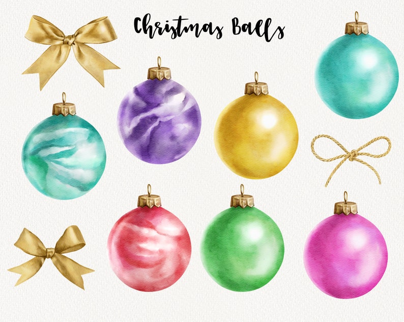 Christmas Balls Clipart Watercolor Ornaments Clip Art Winter - Etsy