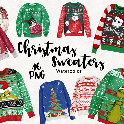Christmas Sweater Clipart Watercolor Winter Clothes Ugly - Etsy