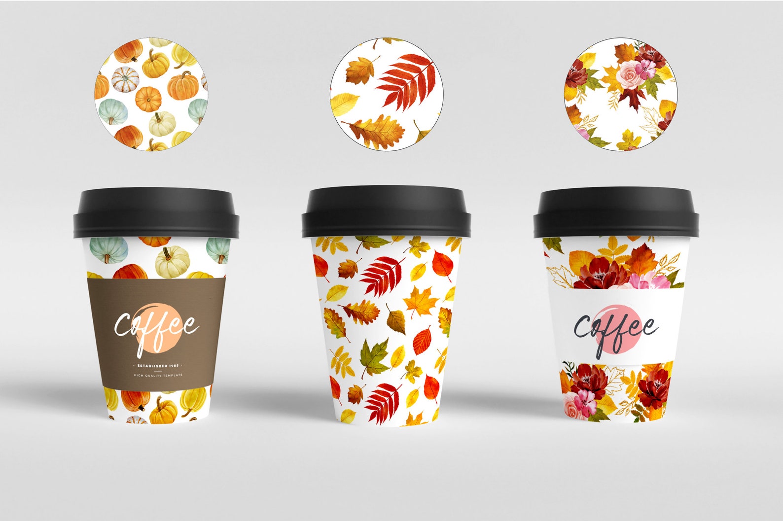 Autumn Floral Digital Paper. Fall Watercolor Autumn Pumpkins, Red and ...