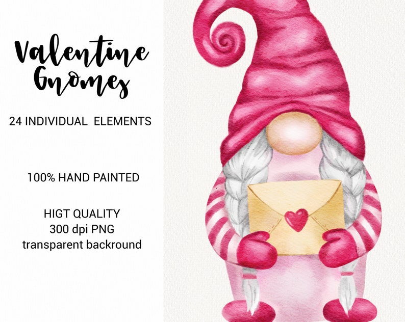 Valentine Day Gnomes Clipart Watercolor Scandinavian Gnomes - Etsy