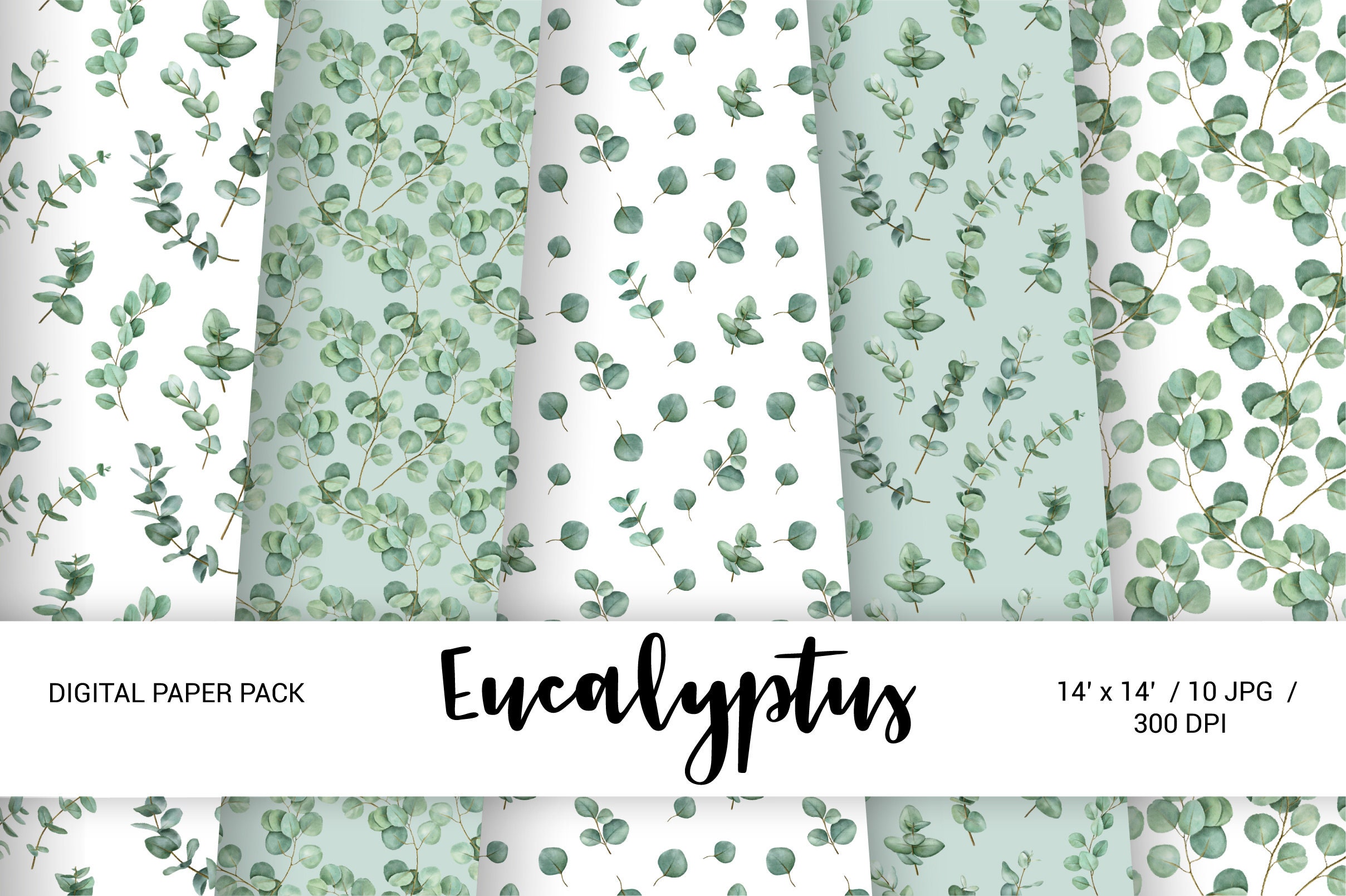 Watercolor Eucalyptus Digital Seamless Paper Pack Greenery - Etsy