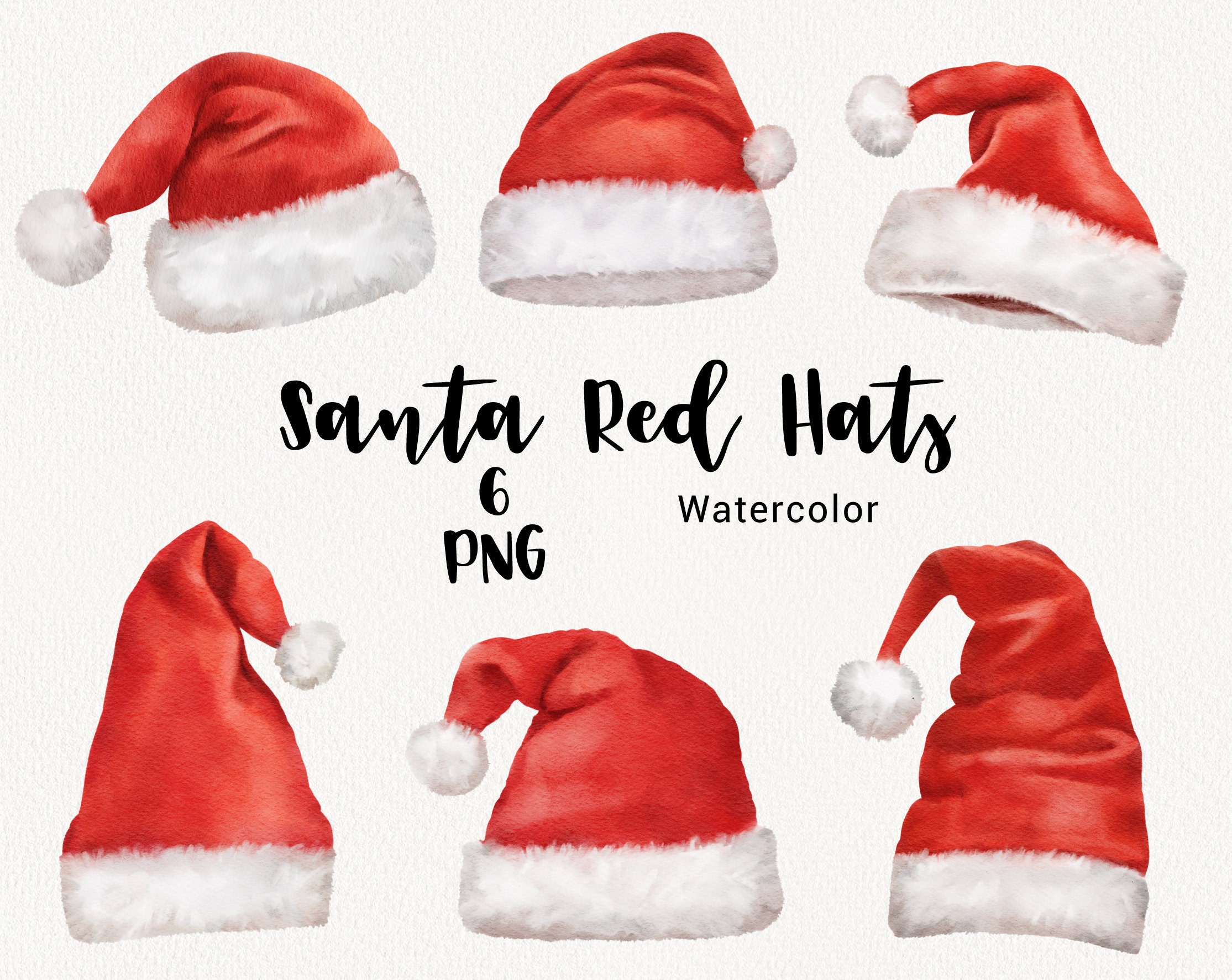 Santa Red Hats Clipart, Watercolor Christmas Clipart, Winter Holiday ...