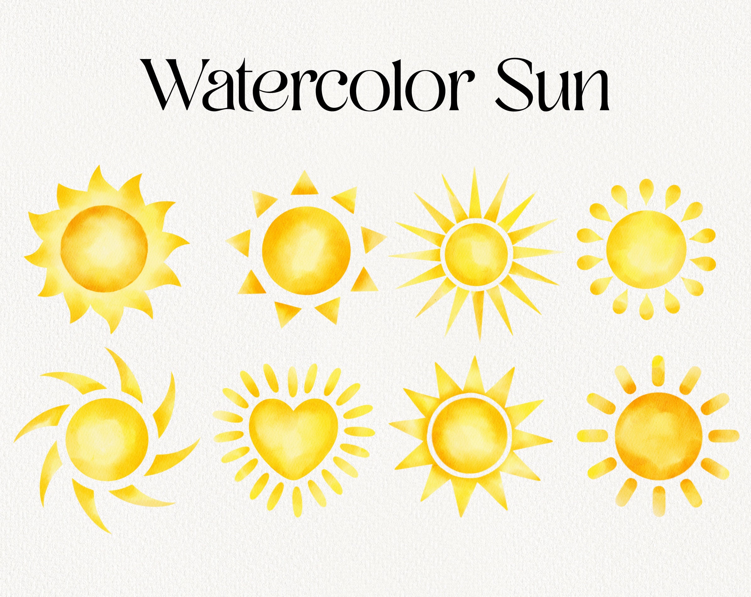 Watercolor Sun Clipart Yellow Sun PNG Summer Clip Art - Etsy UK