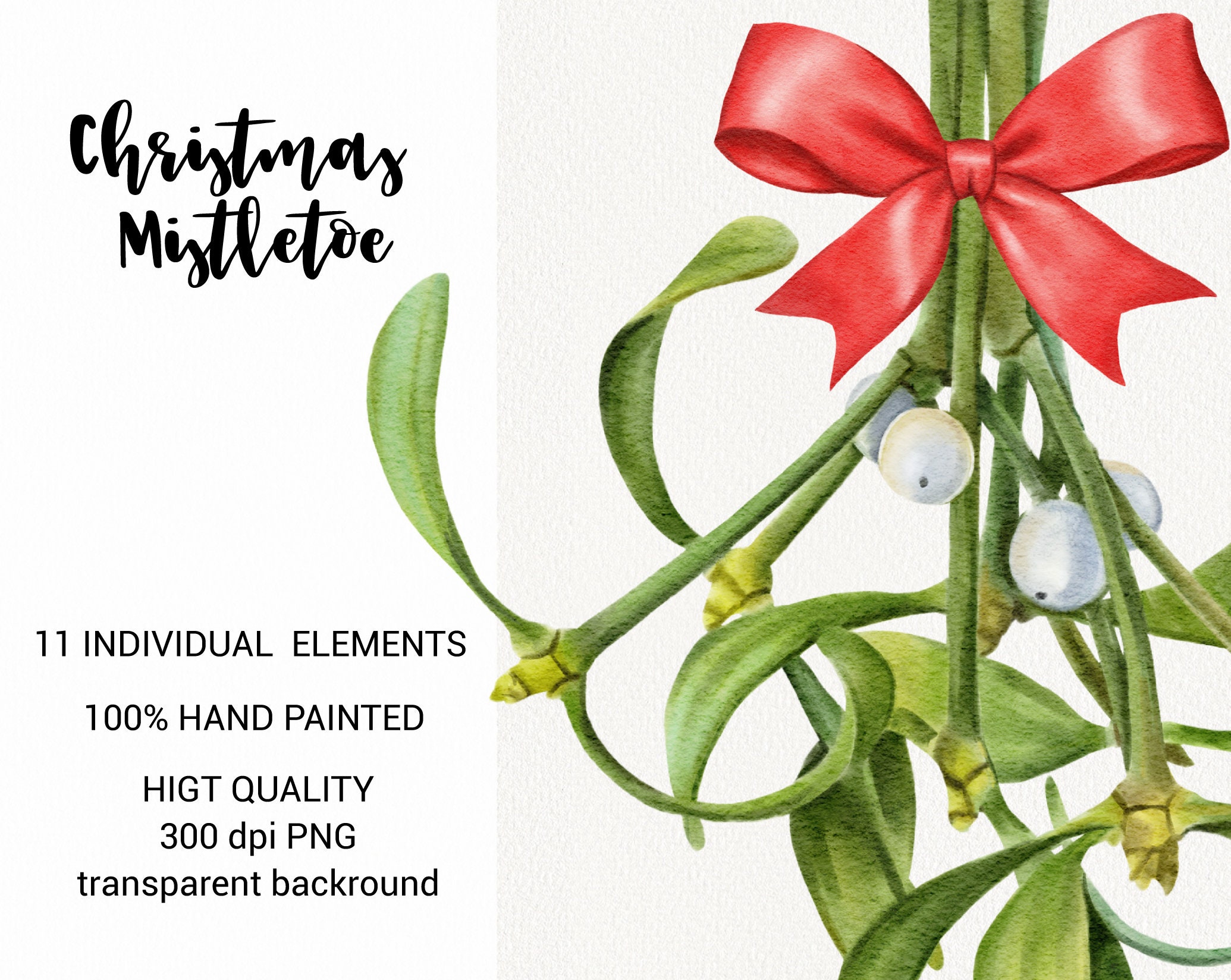 Christmas Mistletoe Clipart Watercolor Clip Art Winter - Etsy