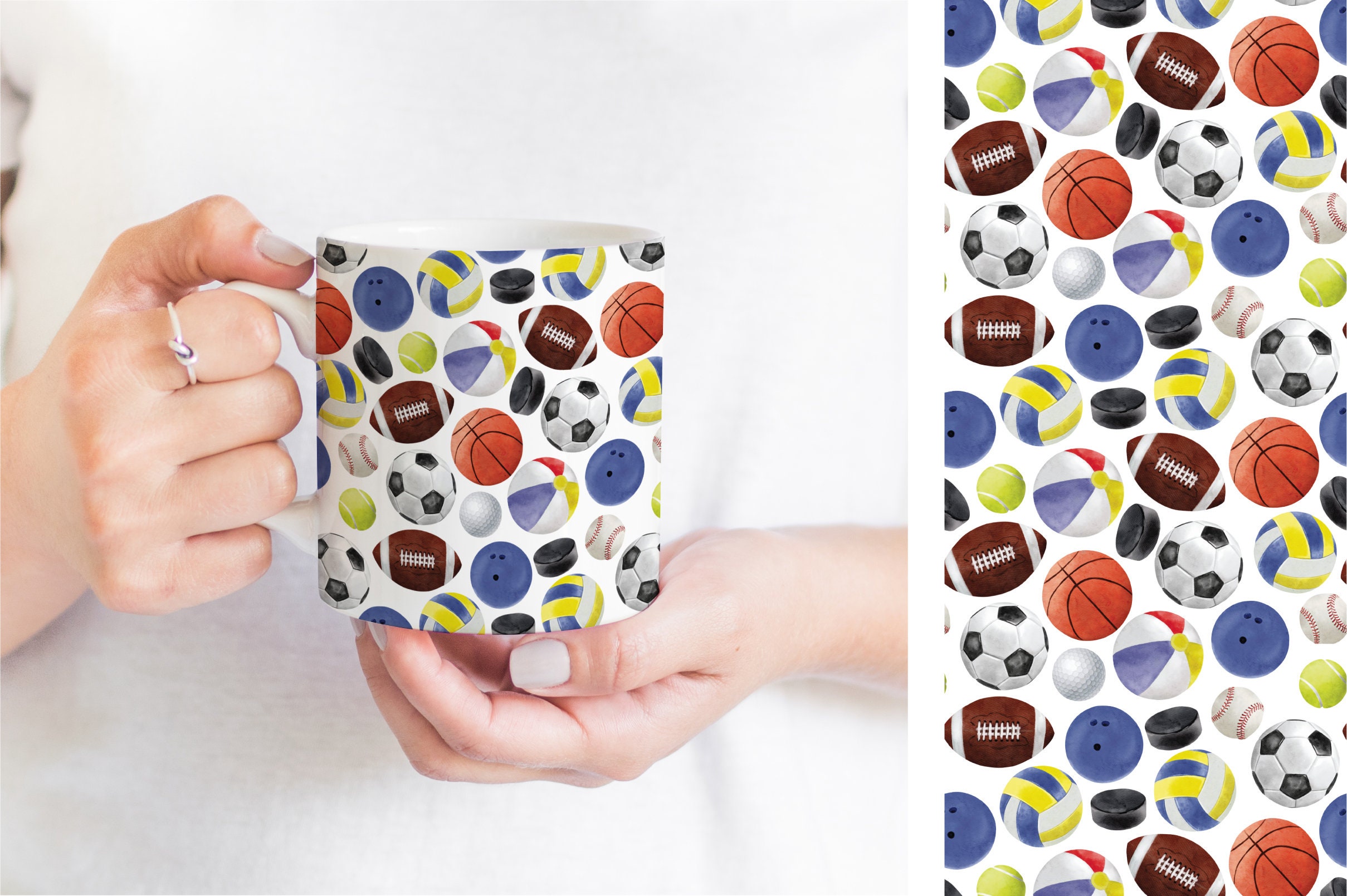 Watercolor Sports Digital Paper, Football, Basketball, Baseball, Soccer ...