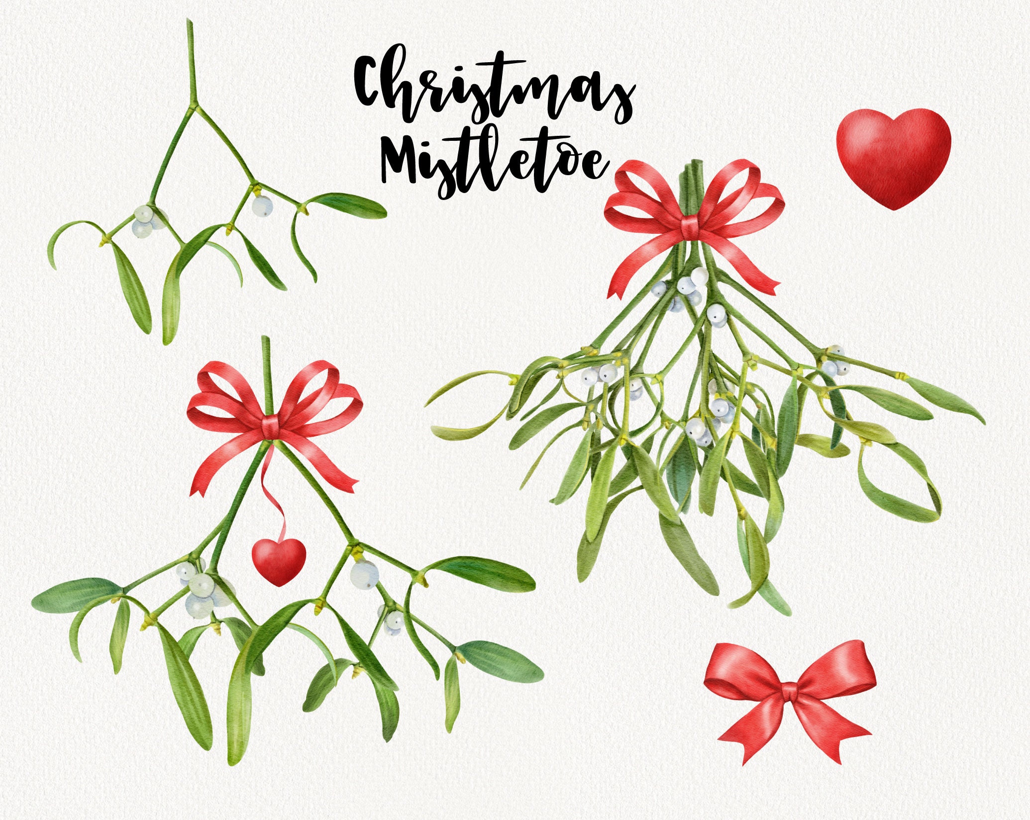 Christmas Mistletoe Clipart Watercolor Clip Art Winter - Etsy
