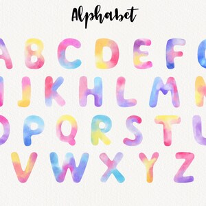 Watercolor Rainbow Alphabet Clipart, Pastel Colourful Alphabet ...