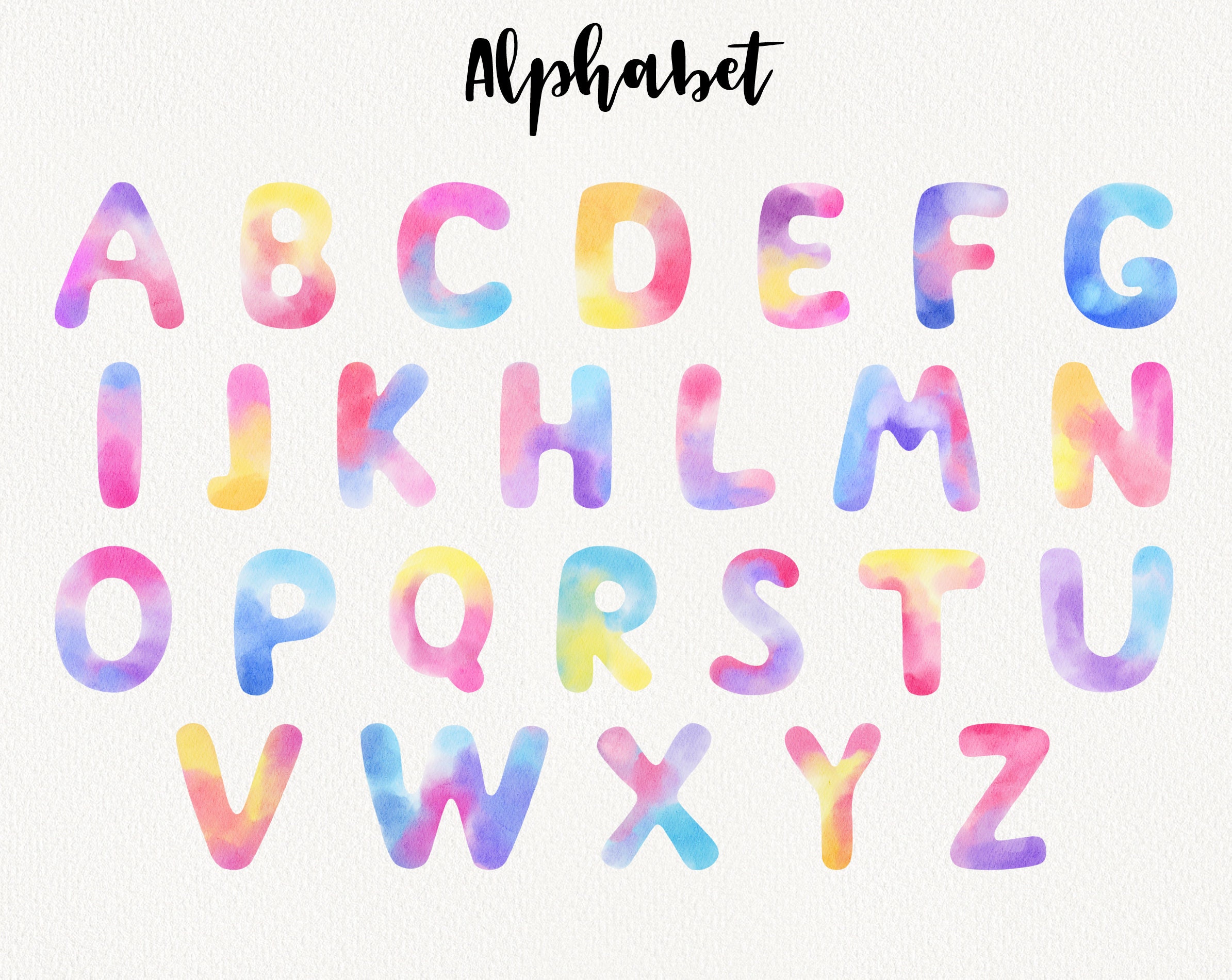 Watercolor Rainbow Alphabet Clipart Pastel Colourful - Etsy