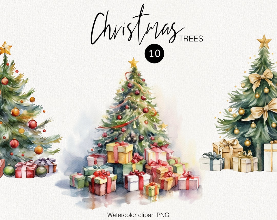 Watercolor Christmas Tree Clipart, Cozy Winter Holiday, Christmas Tree ...