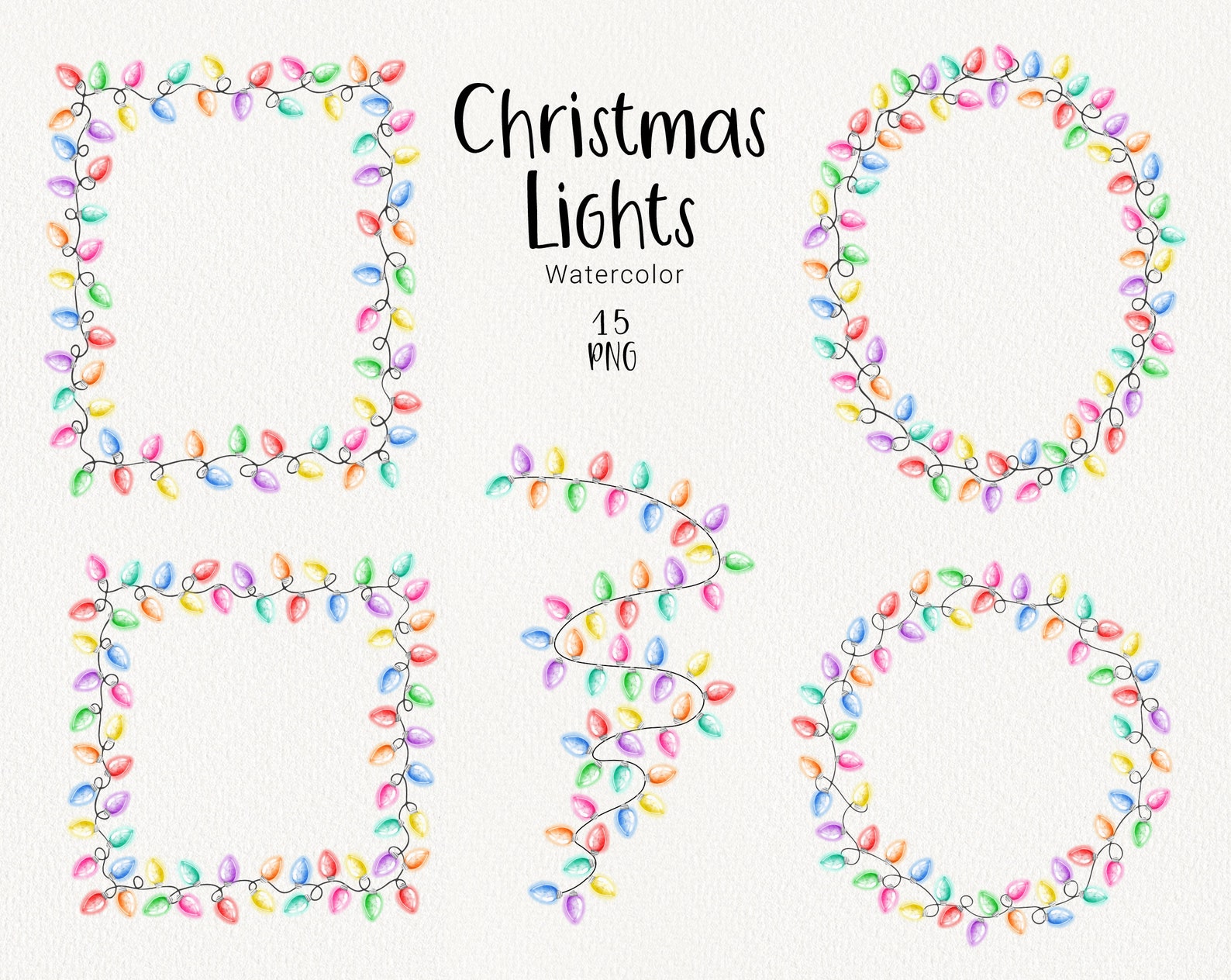 Christmas Lights Clipart Watercolor Clip Art String of - Etsy