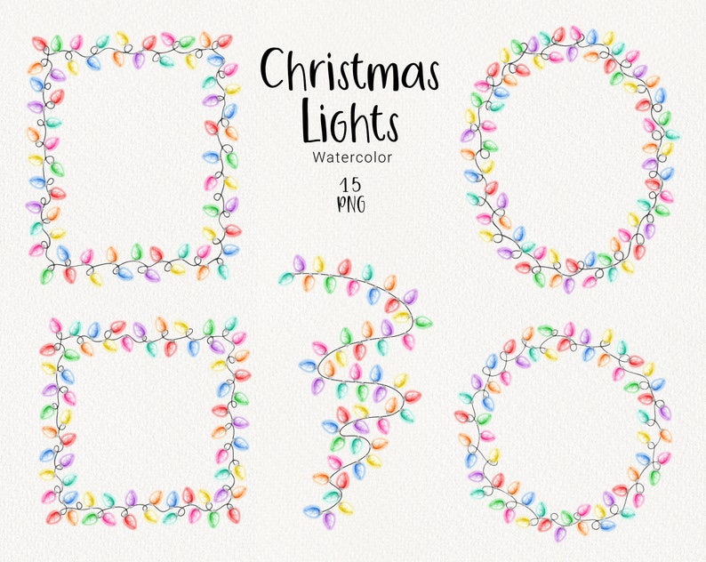 Christmas Lights Clipart Watercolor Clip Art String of - Etsy